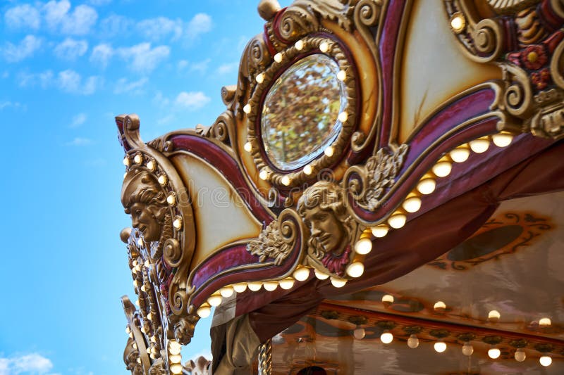Carousel Details in Amusement Park Stock Image - Image of light, child ...