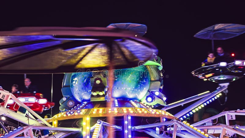 Carousel Fairground Plane at Night Stock Footage - Video of activity ...