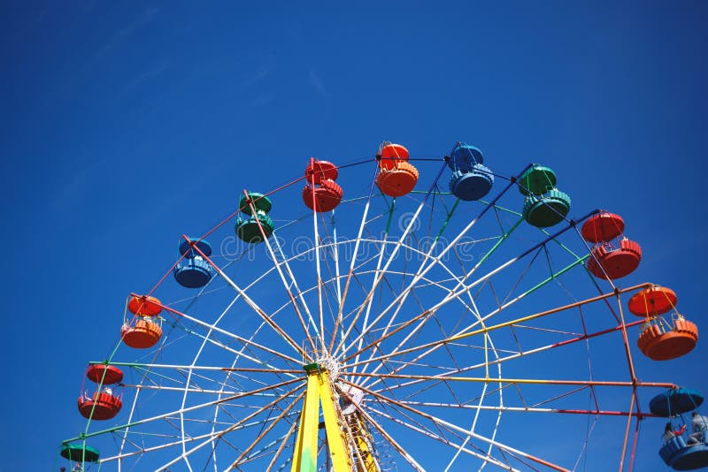 Carousel Ferris Wheel on Blue Sky Background Stock Photo - Image of ...
