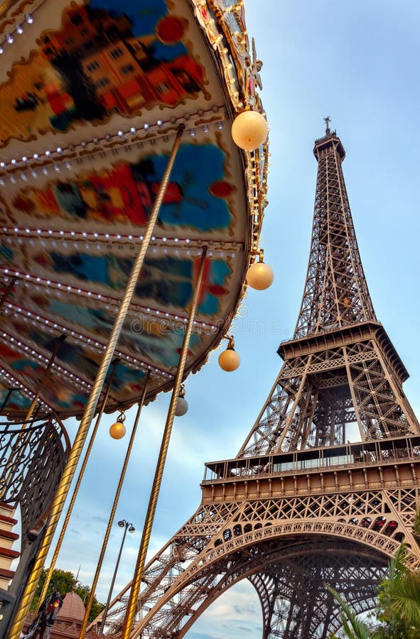 Carousel in Front of the Eiffel Tower Stock Image - Image of landmark ...