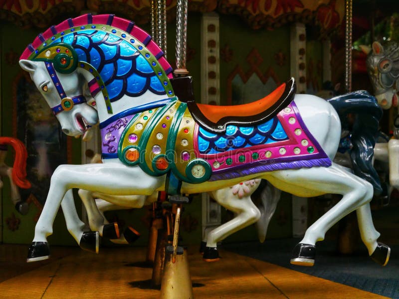 Carousel Horse in Beautiful Fresh Colours Stock Photo - Image of fair ...