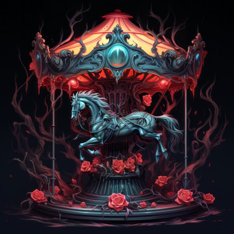 A Carousel with a Horse and Roses Stock Illustration - Illustration of ...