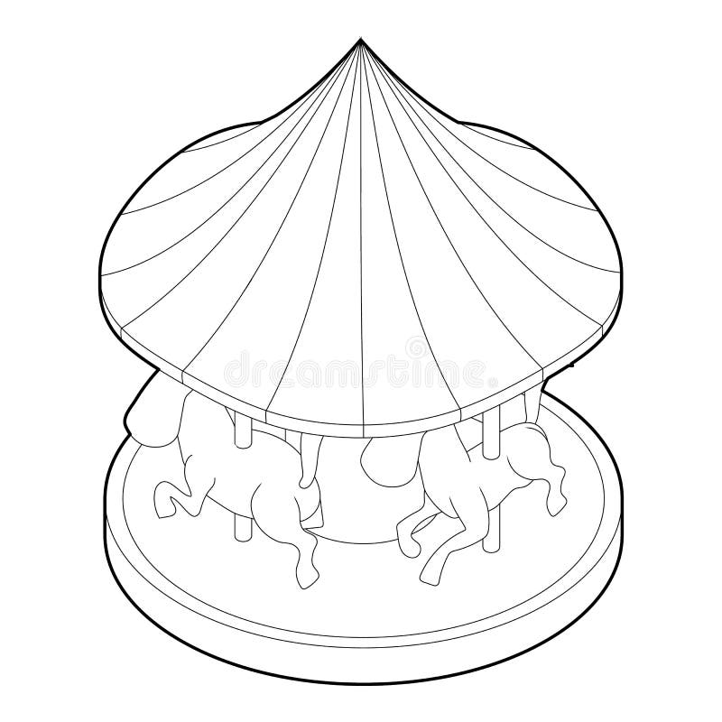 Carousel with Horses Icon, Outline Style Stock Vector - Illustration of ...