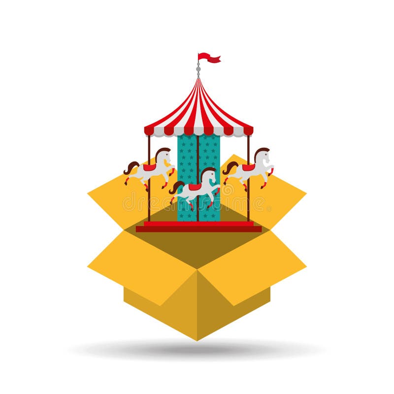 Carousel with Horses in Amusement Park Flat Vector Stock Vector ...