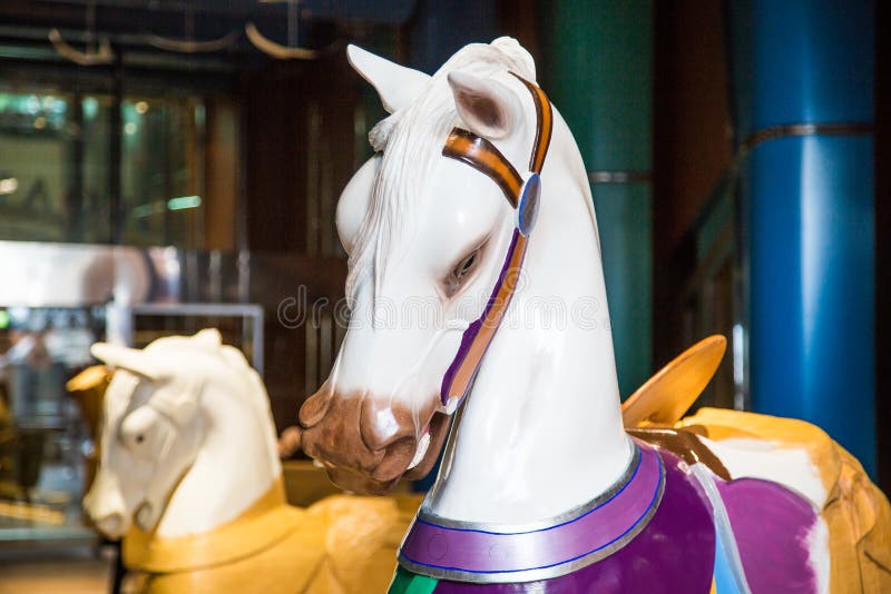 White Carousel Horse Head in Shadows Stock Image - Image of park ...