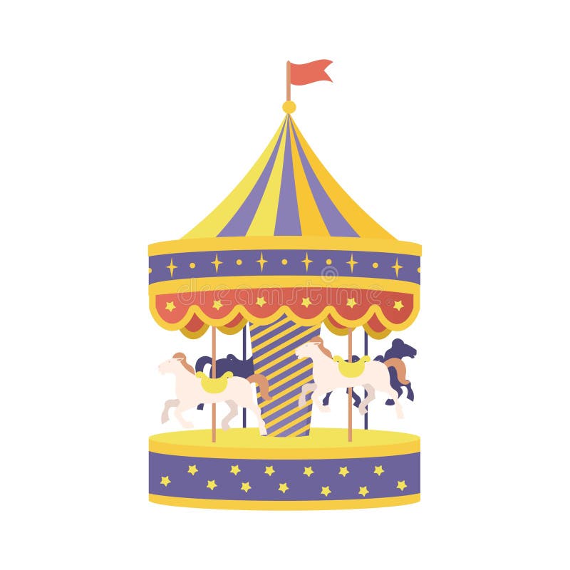 Carousel with Horses. Vector Cartoon Flat Illustration Stock Vector ...