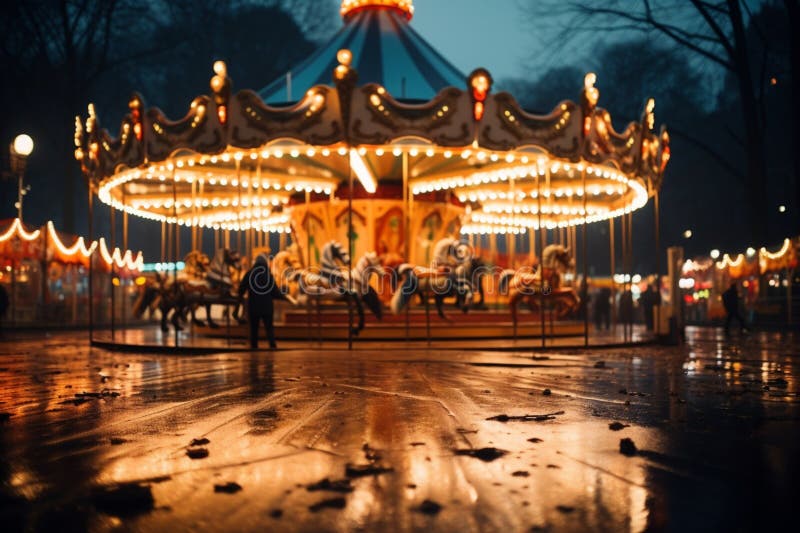 Carousel Magic after Dark People Enjoy a Festive Merry Go Round Stock ...