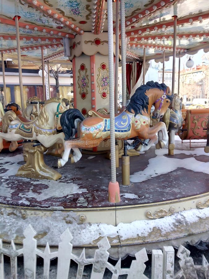 Carousel (Merry-Go-Round) Illuminated At Night Stock Image - Image of ...