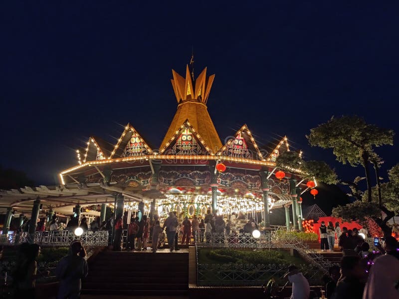 Carousel at Night on Playground Editorial Photo - Image of amusement ...