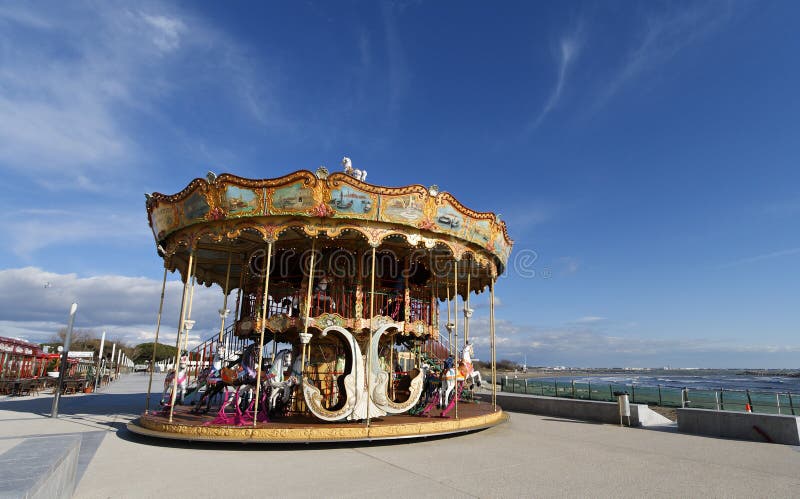 Carousel stock image. Image of nostalgia, wooden, beach - 51197777
