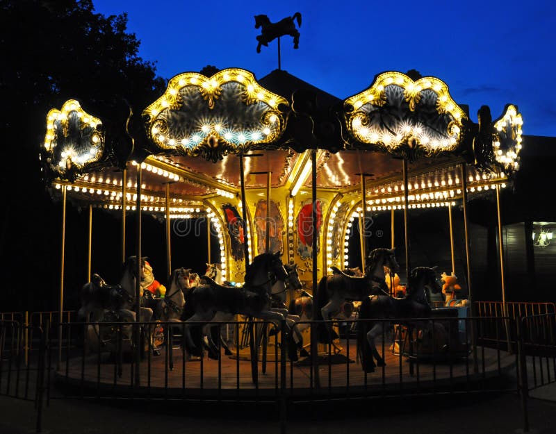 Carousel in Night Park. Night Entertainment Stock Photo - Image of ...