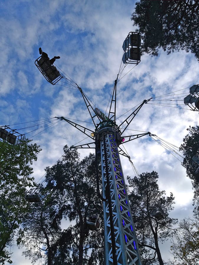 Carousel in the Park, View from Below Stock Image - Image of motion ...