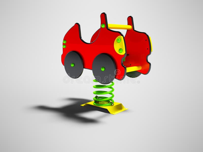 Carousel Red Car on Spring for Kids Front View 3d Render on Gray ...