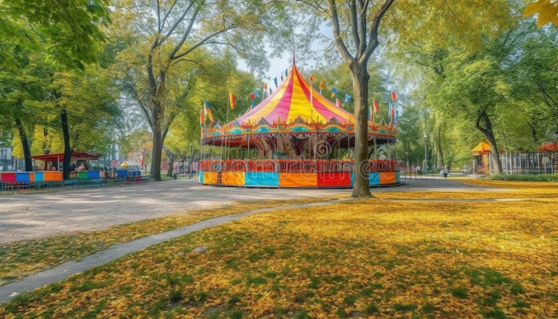 Carousel Spinning in Vibrant Autumn Nature Fun Generated by AI Stock ...