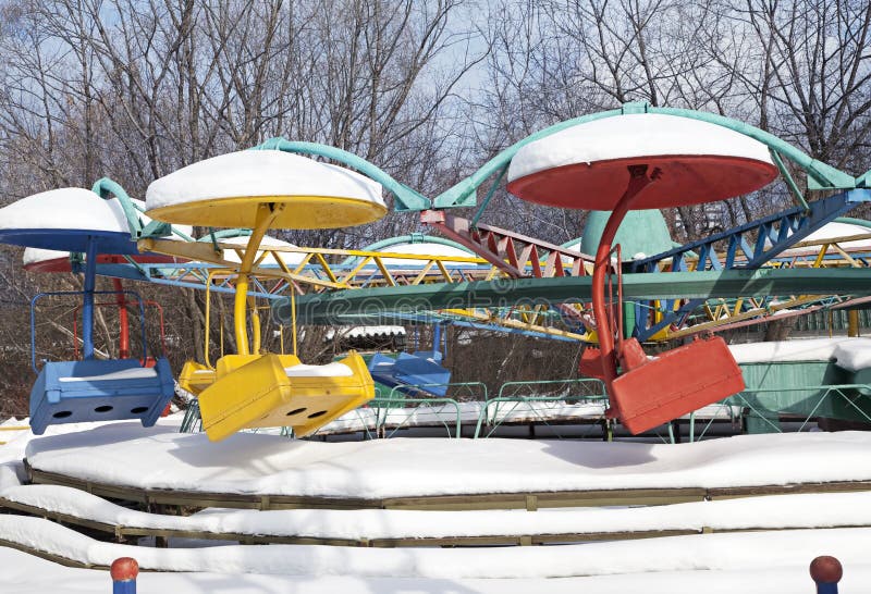 Carousel under the snow stock image. Image of frost, games - 24326419