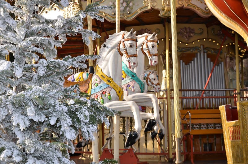 Carousel in winter. stock photo. Image of snow, story - 53722614