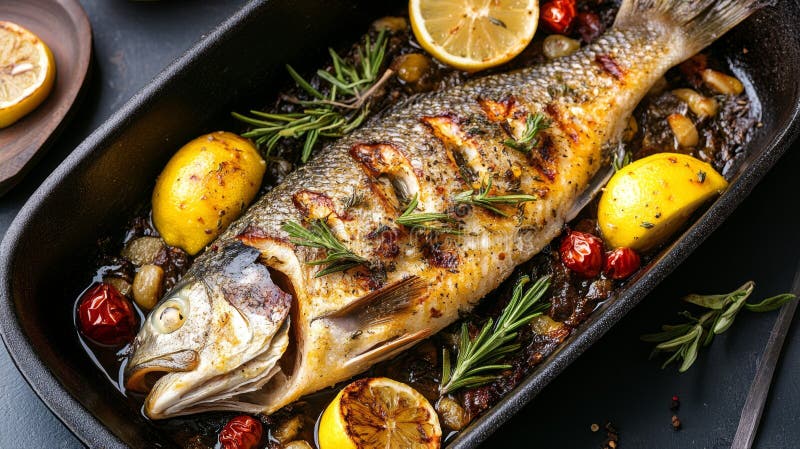 Carp Baked Whole with Aromatic Herbs and Lemon Inside Stock Image ...
