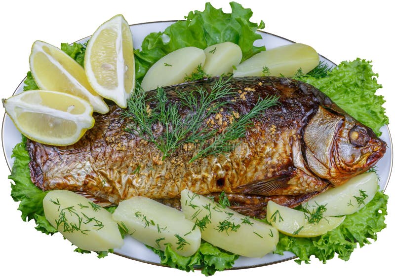 Carp Cooked in the Oven with Potatoes and Lemon Stock Image - Image of ...