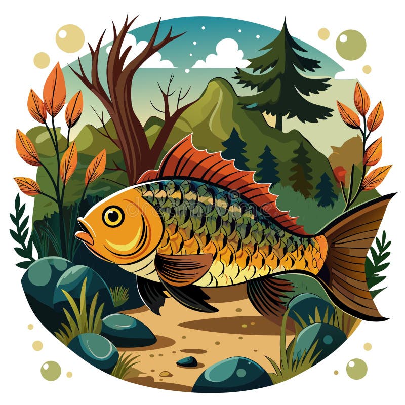 Carp Fish Agile Sits Forest Vector Stock Vector - Illustration of life, ocean: 323737565