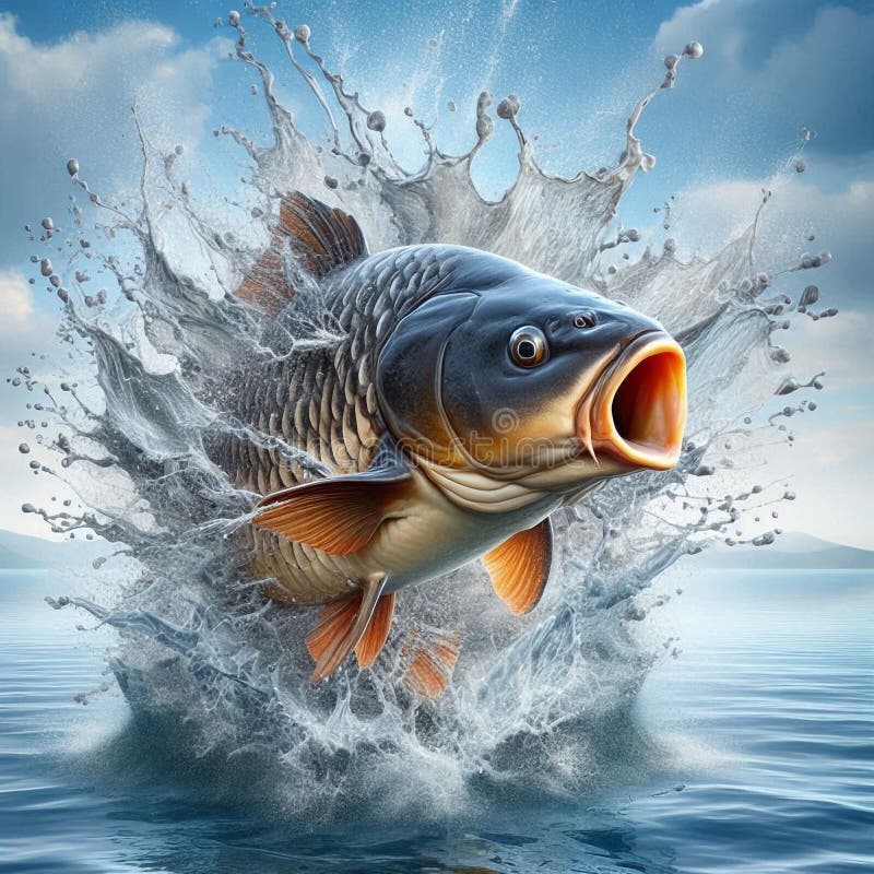A Carp Fish Bursting through the Splash of Water. Stock Illustration ...