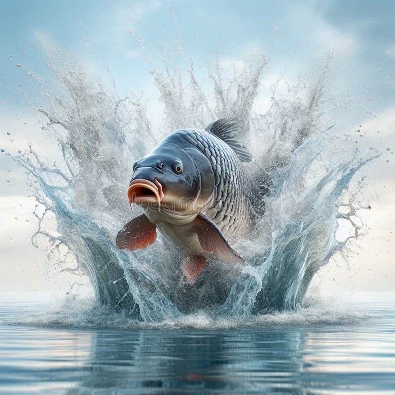 A Carp Fish Bursting through the Splash of Water. Stock Illustration ...