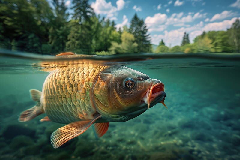 Carp Fish Under the Waters Surface. Ai Generative Stock Image - Image ...