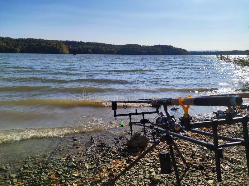 Carp Fishing on the Dam. Carp Fishing Indicator. Warning for Fishing ...