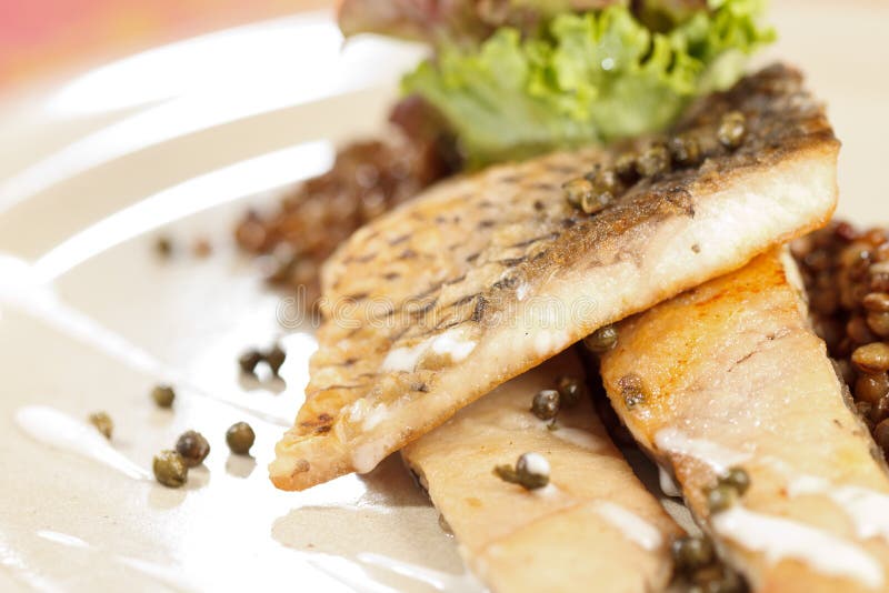 Carp with green lentil stock image. Image of party, gourmet - 24392591