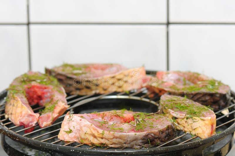 Carp on grill stock photo. Image of closeup, cuisine - 23563076