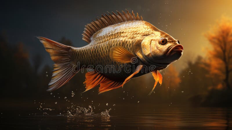 Carp Jumping Out of Water, Ai Generated Stock Image - Image of wildlife ...