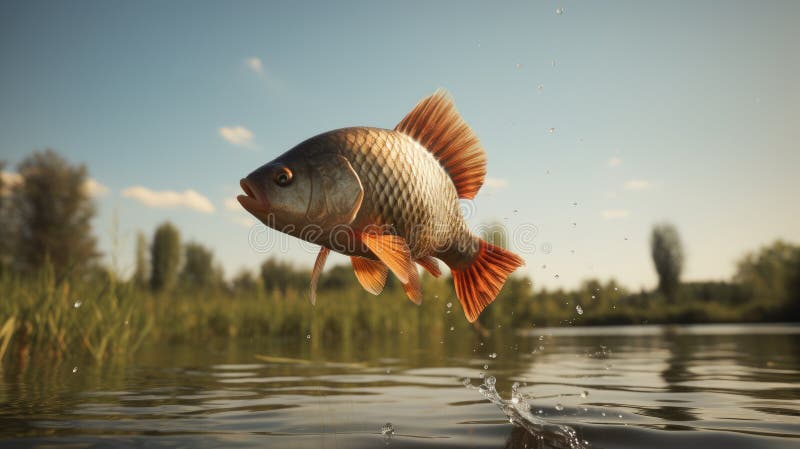 Carp Jumping Out of Water, Ai Generated Stock Image - Image of wildlife ...