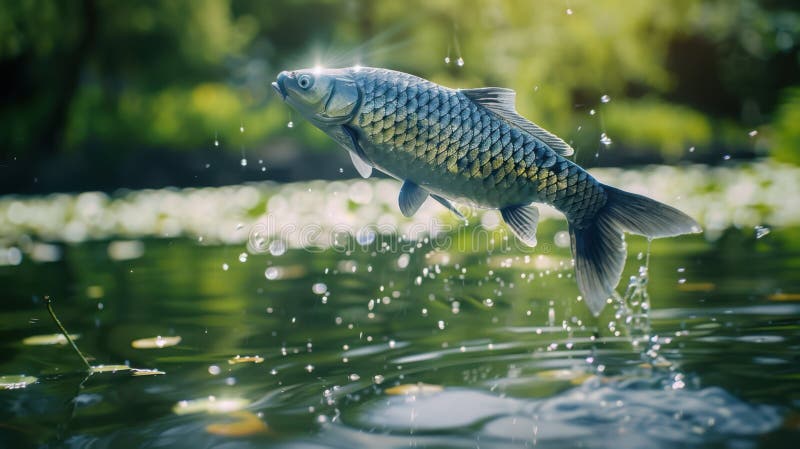 The Carp Jumping in Water..AI Generated Image Stock Photo - Image of ...