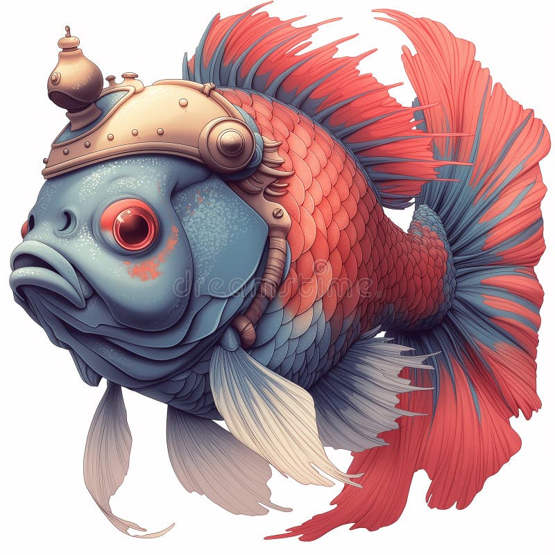 A Carp Koi Fish in Warrior Helmet Stock Illustration - Illustration of ...