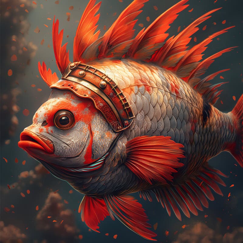 A Carp Koi Fish in Warrior Helmet Stock Illustration - Illustration of ...