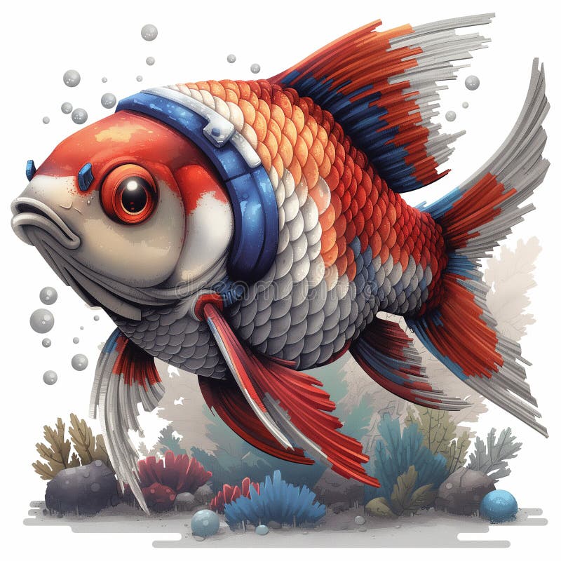 A Carp Koi Fish in Warrior Helmet Stock Illustration - Illustration of ...