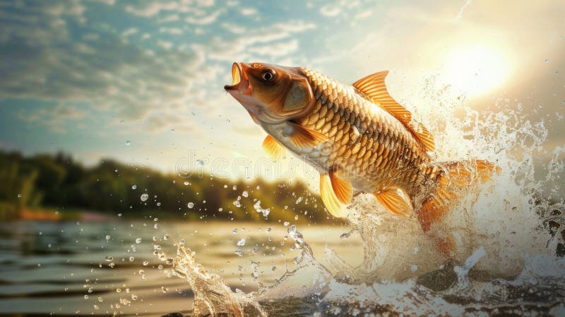 A Carp Leaping at Sunrise.AI Generated Image Stock Photo - Image of ...