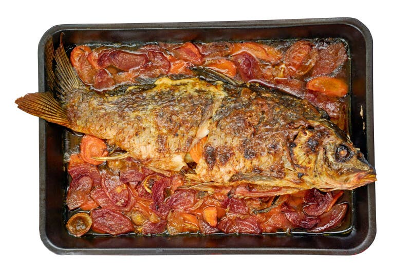 Carpa Cocida Aislada En Blanco Foto de archivo - Imagen de decoración ...