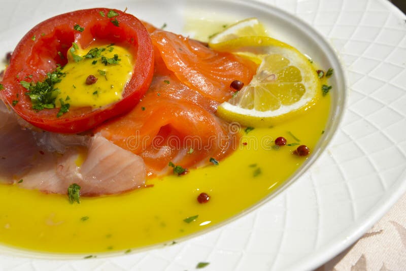 Carpaccio di pesce stock image. Image of cream, seafood - 86221155