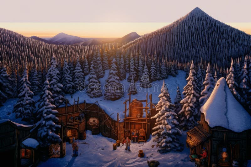 Carpathian Mountains with 8 Bit Style Game Objects. Beautiful ...