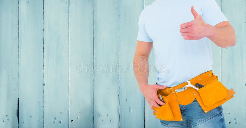 Carpenter Against Blue Wood Panel Stock Image - Image of cooperation ...