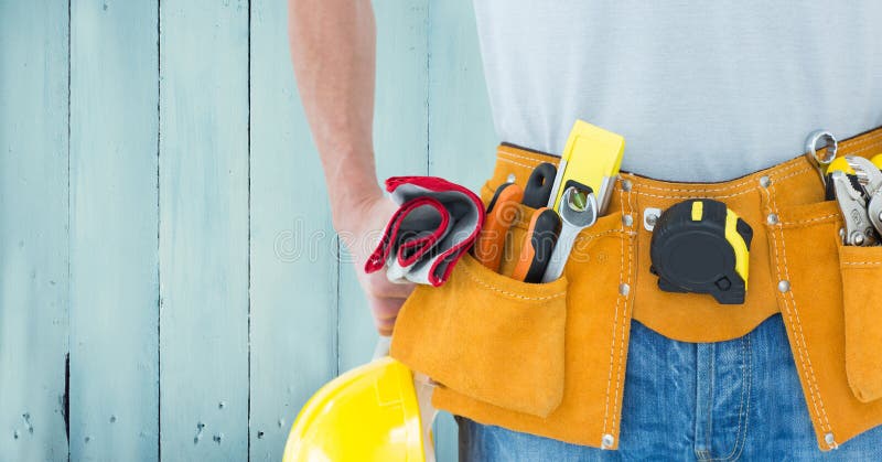 Carpenter Against Blue Wood Panel Stock Illustration - Illustration of ...