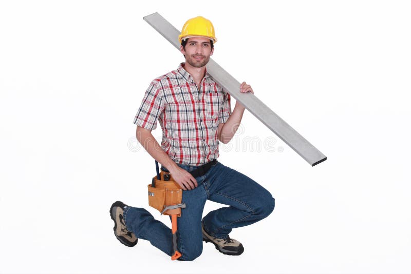 Carpenter Against Carrying Steel Post Stock Image - Image of labor ...