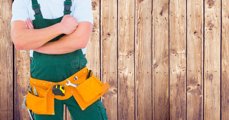 Carpenter Against Wood Panel Stock Illustration - Illustration of beige ...