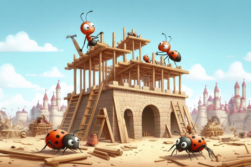 Carpenter Ants Building Structure at Construction Site Stock ...