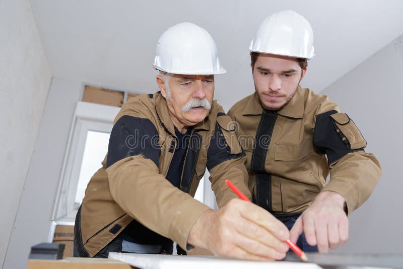 Carpenter and Apprentice in Workshop Stock Image - Image of carpentry ...
