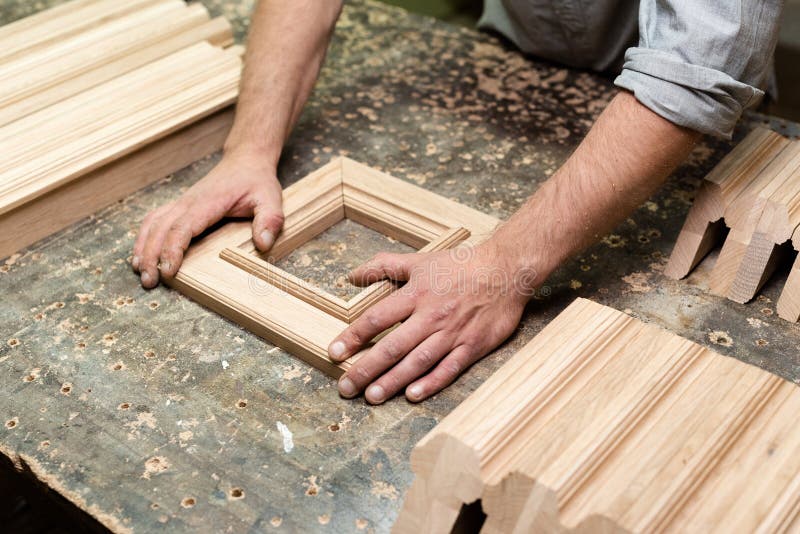 The Carpenter Assembles the Frame for the Panel Stock Image - Image of ...