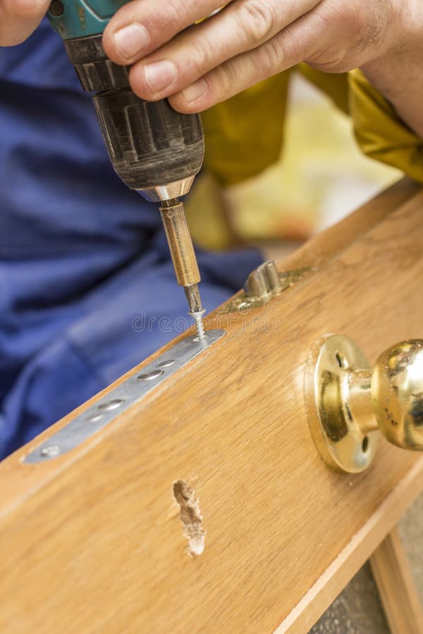 Carpenter Attach Using the Screwdriver Mortise Lock in a Wooden Stock ...