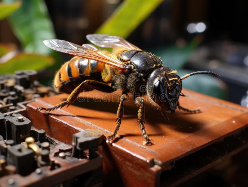 Carpenter Bee at Miniature Woodworking Bench Stock Illustration ...