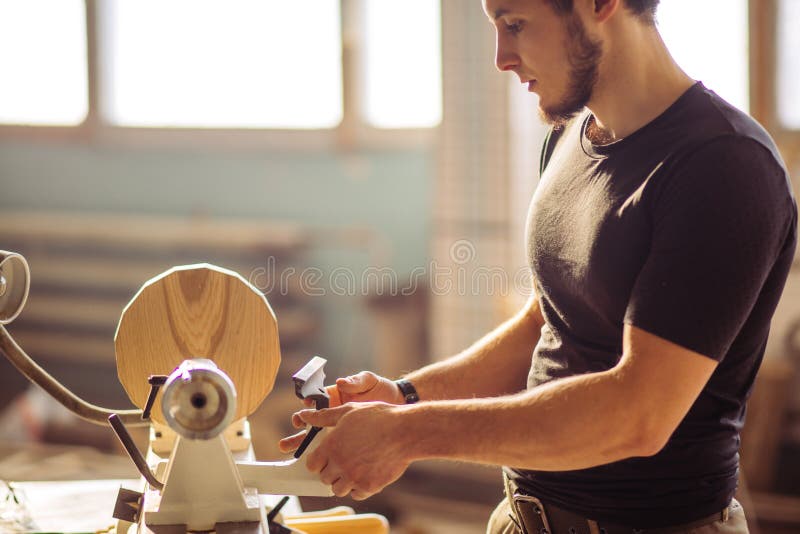 Attractive Man Begin Doing Woodwork in Carpentry Stock Image - Image of ...