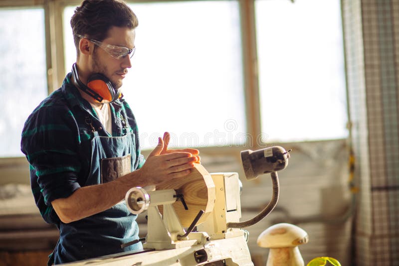 Attractive Man Begin Doing Woodwork in Carpentry Stock Image - Image of ...
